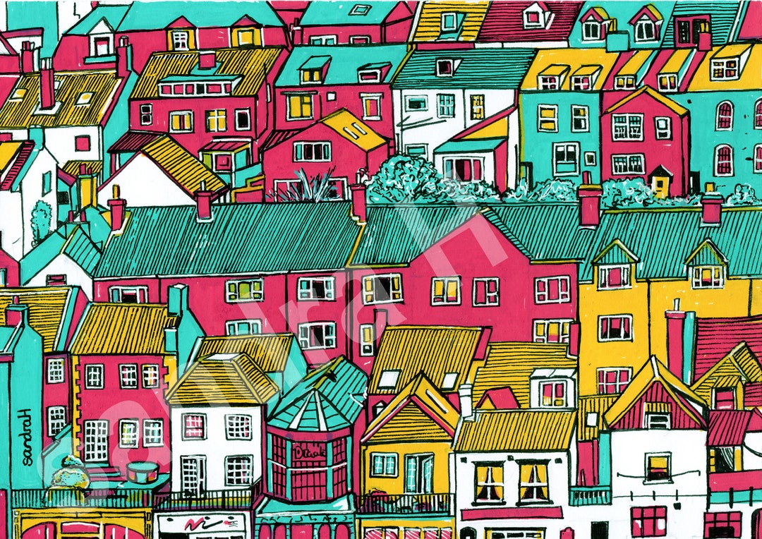 Limited Edition Print of a Pen and Ink Drawing of Whitby - With Frame ...