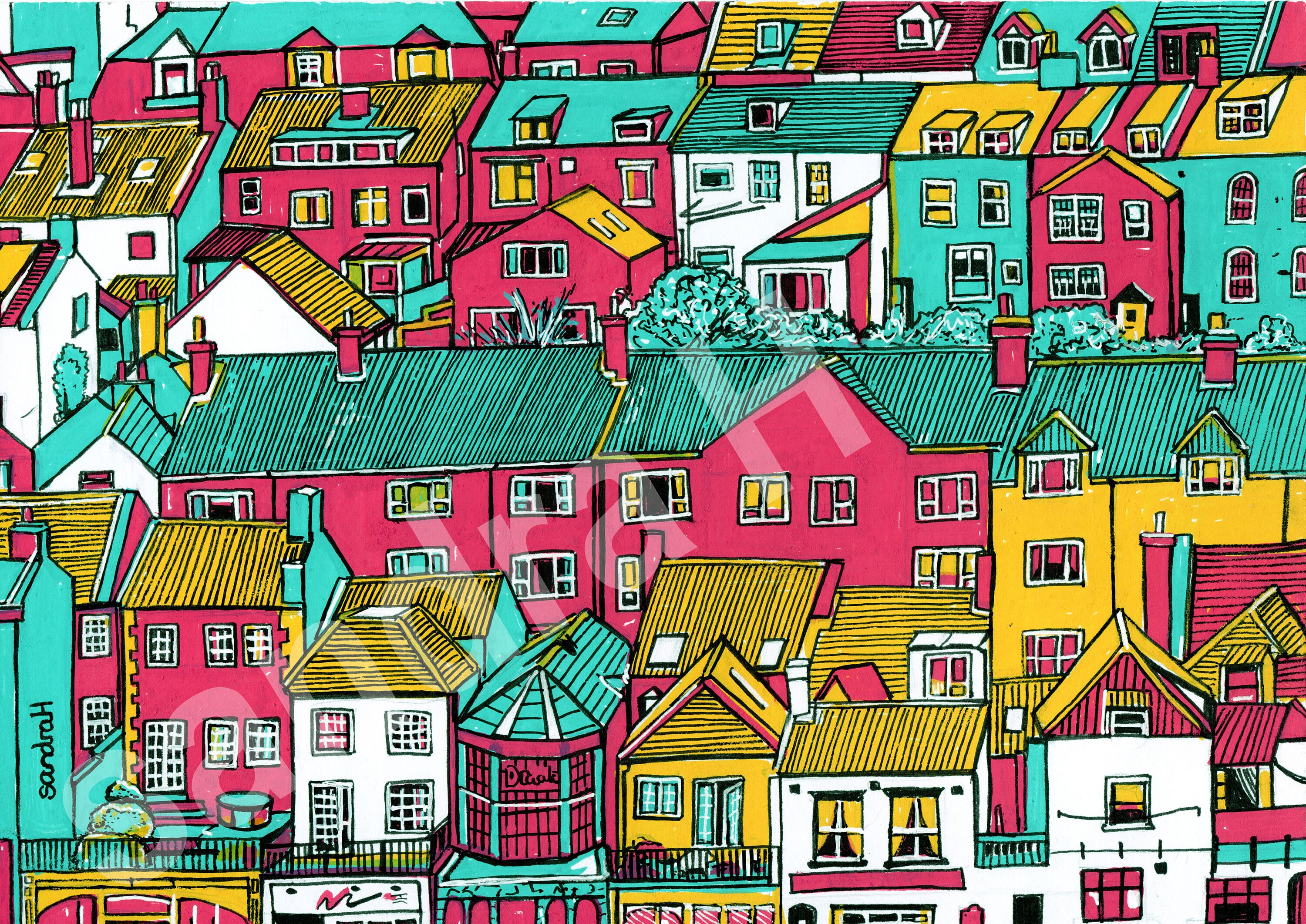 Limited Edition Print of a Pen and Ink Drawing of Whitby - With Frame ...