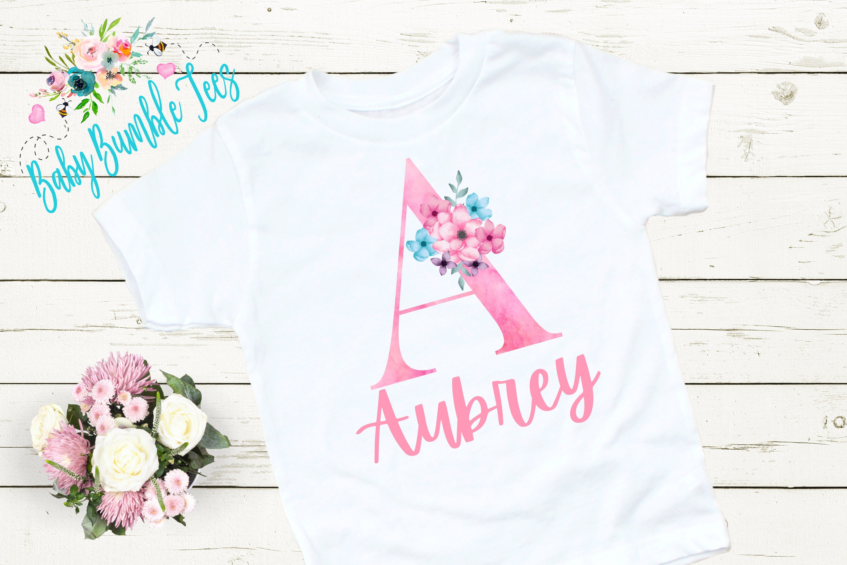 Floral Letter Name Shirt // Letter Shirt // Girl Shirts // - Etsy