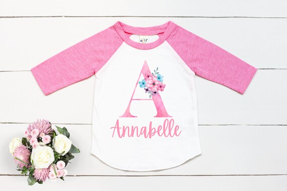 Floral Letter Name Shirt // Letter Shirt // Girl Shirts // | Etsy