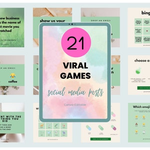 21 Viral Games Social Media Posts | Green Canva Templates | Engagement ...