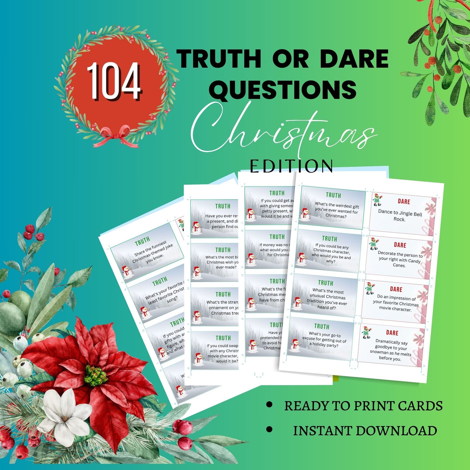 104 Truth or Dare Questions Christmas Edition, Printable Games ...