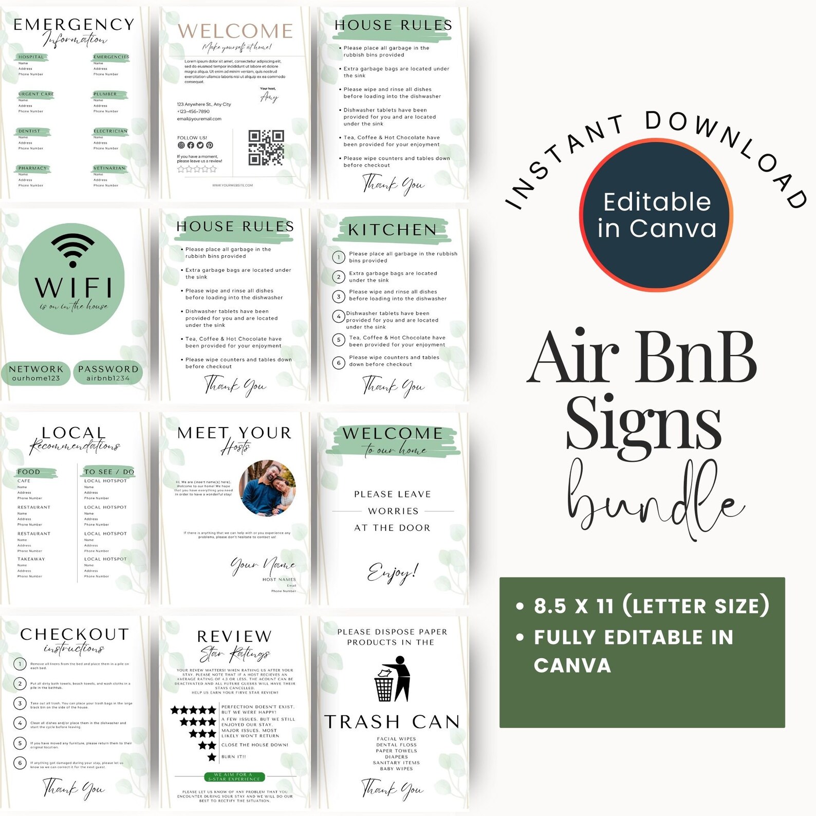 20 Airbnb Signs, Rental Templates, Air Bnb Guide, Rental Host, House ...