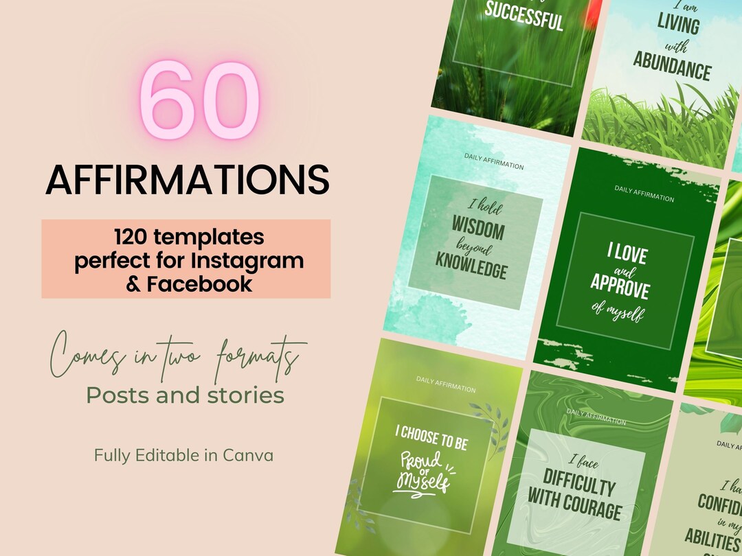 60 Positive Affirmations for Instagram/facebook Social Media Templates ...