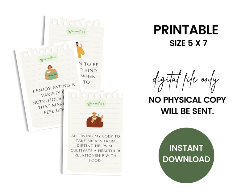 32 Mindful Eating Affirmation Cards, Canva Templates, Intuitive Eating ...