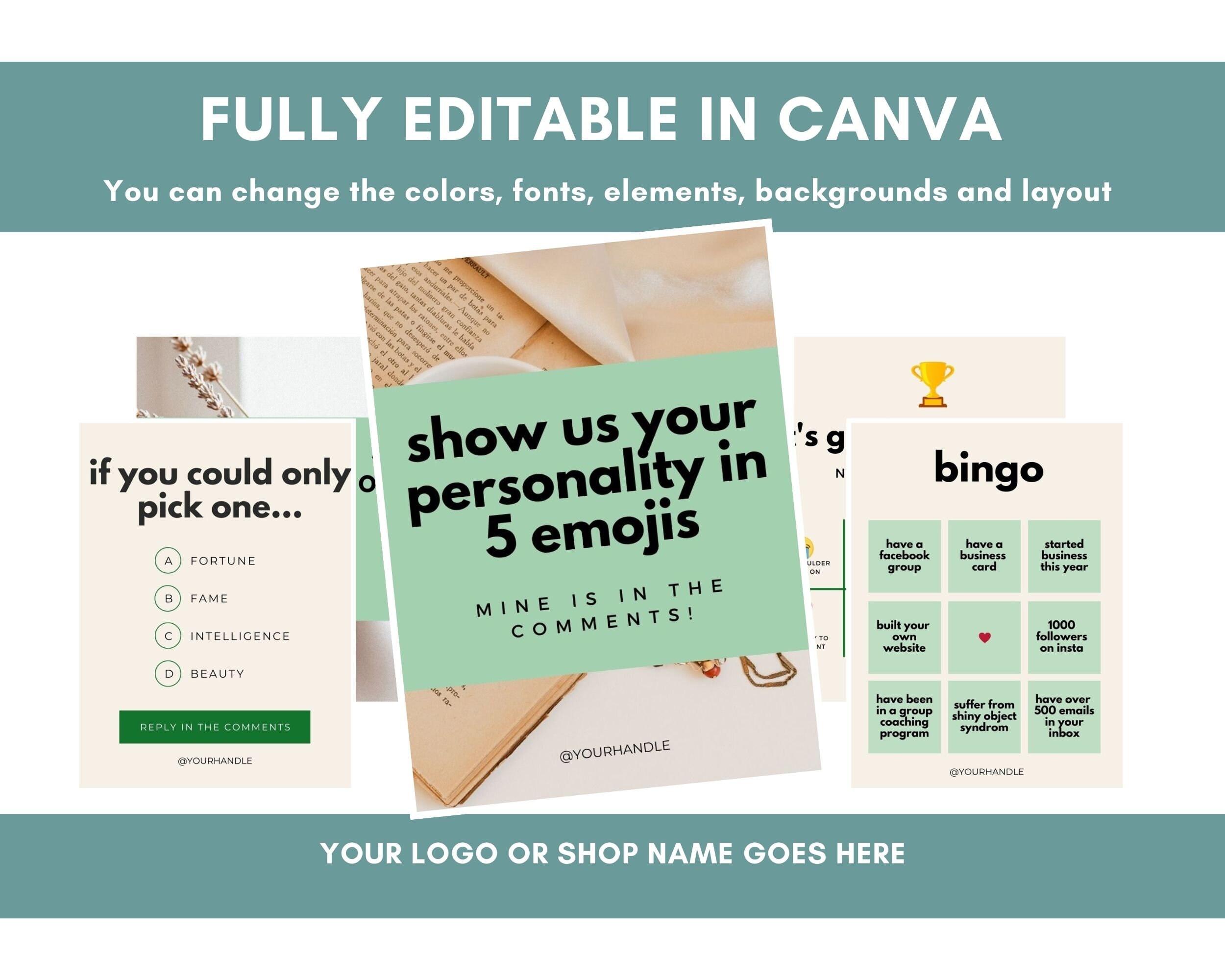 21 Viral Games Social Media Posts | Green Canva Templates | Engagement ...