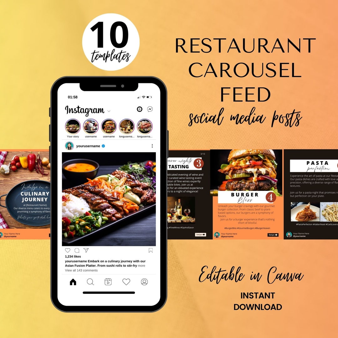 Instagram Template Food Carousel, Restaurant, Canva Templates, IG Posts ...