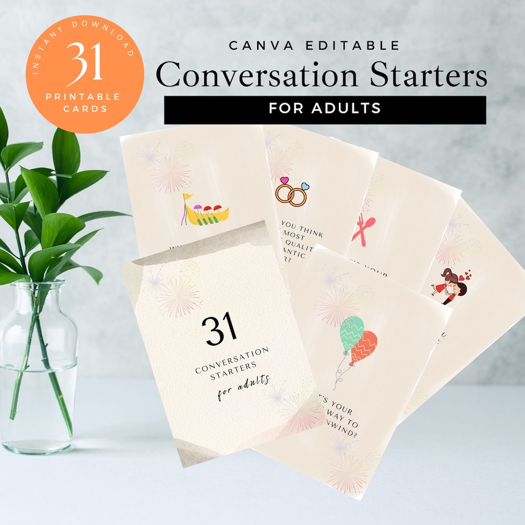 31 Conversation Adult Starters Printable Cards Get to Know - Etsy