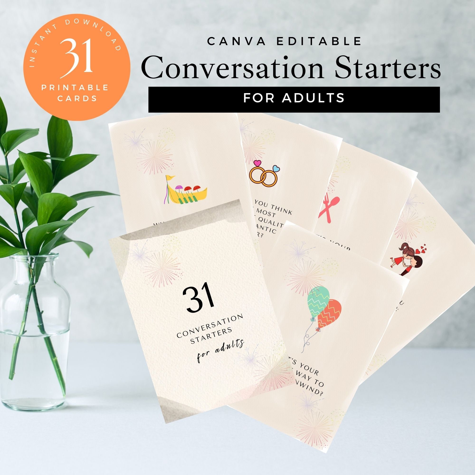 31 Conversation Adult Starters Printable Cards Get to Know - Etsy