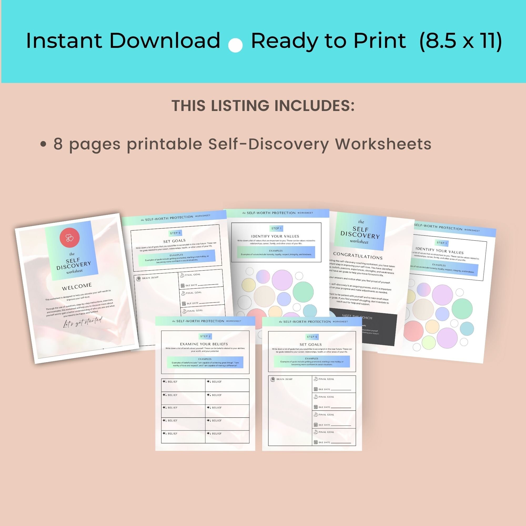 Self-discovery Worksheets | Goal Setting | Therapy Worksheets ...
