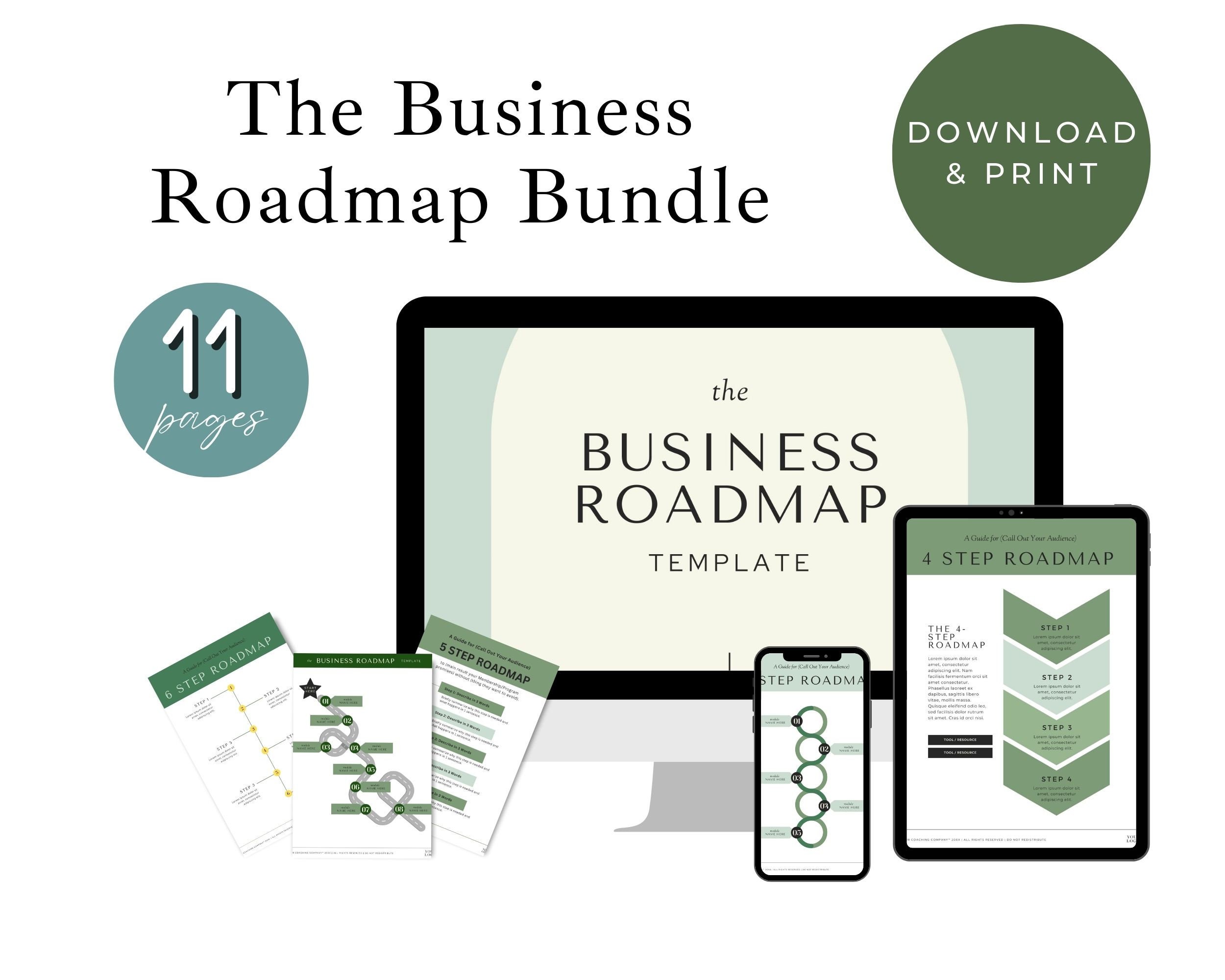 11-page Roadmaps Green Template Bundle Roadmap Canva Template Business ...