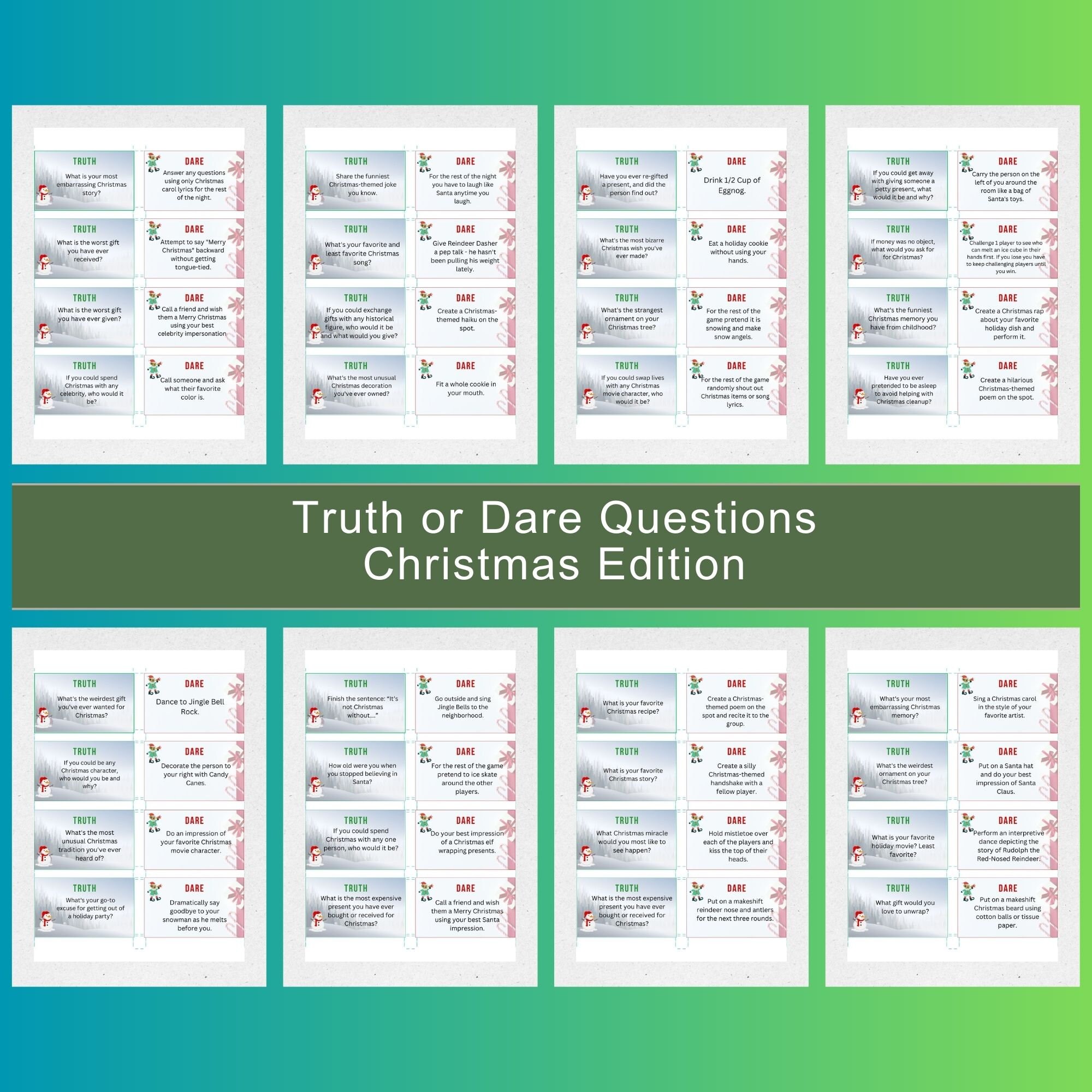 104 Truth or Dare Questions Christmas Edition, Printable Games ...