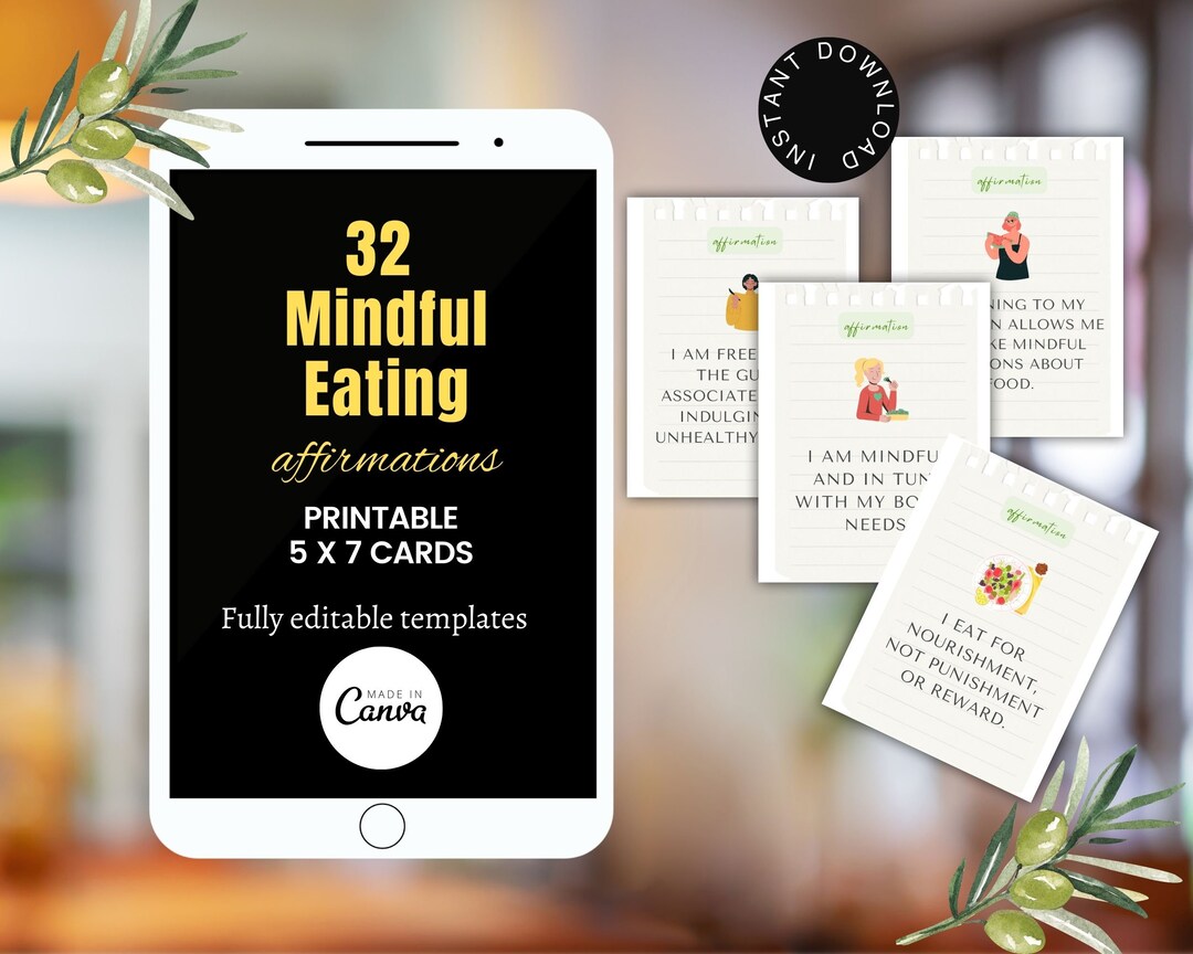 32 Mindful Eating Affirmation Cards Canva Templates - Etsy