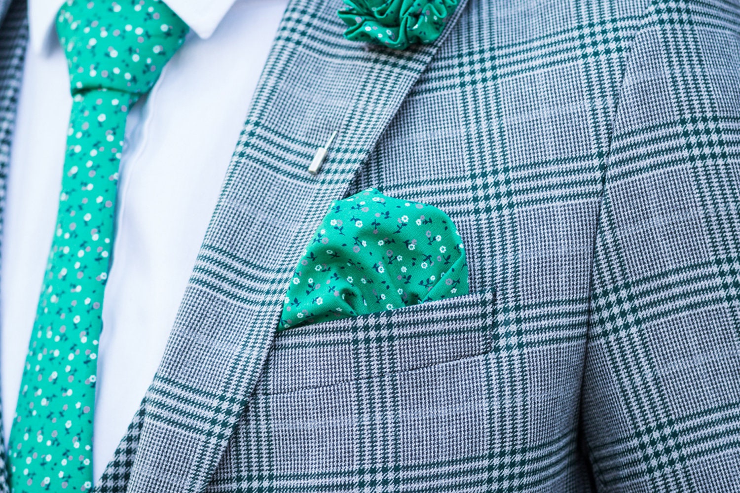 Green Pocket Square With Flowers Handmade Pocket Square - Etsy UK