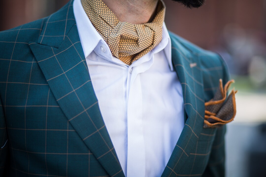 Golden Yellow Ascot Tie, Handmade Cravat, Wedding, Grooms Attire, Gold ...