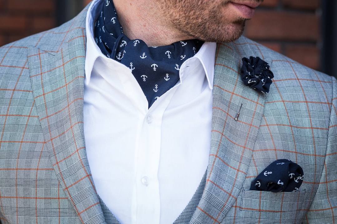 Navy Blue Ascot Tie With White Anchors, Handmade Cravat, Wedding ...