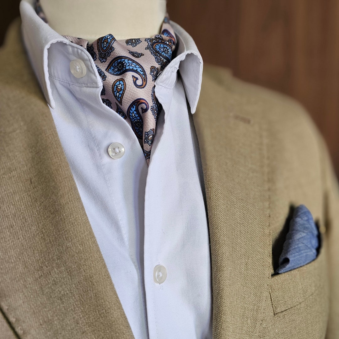Beidge Ascot Tie, Paisley Design, Handmade Beidge Paisley Ascot Tie ...