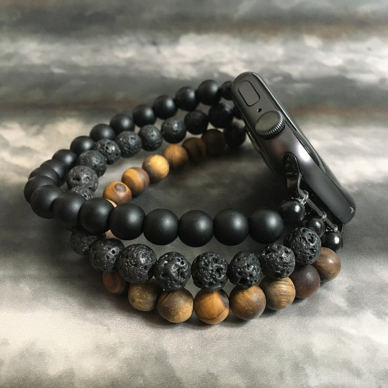 Beaded Apple Watch Band: Tiger Eye, Lava Stone, Onyx Bracelet - Etsy