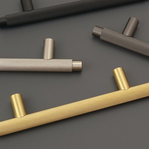 Grooved T-bar Solid Brass Cabinet Handlescylindrical Pulls - Etsy