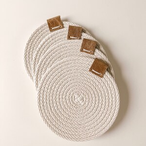 Hemp Rope Coasters Set of 4 Leather Tags Handmade Home Decor Rustic ...