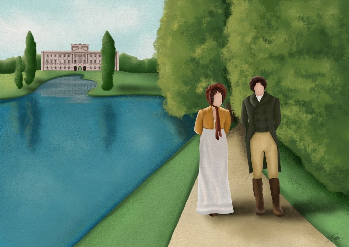 Mr Darcy and Elizabeth Bennet digital illustration A5 print | Etsy