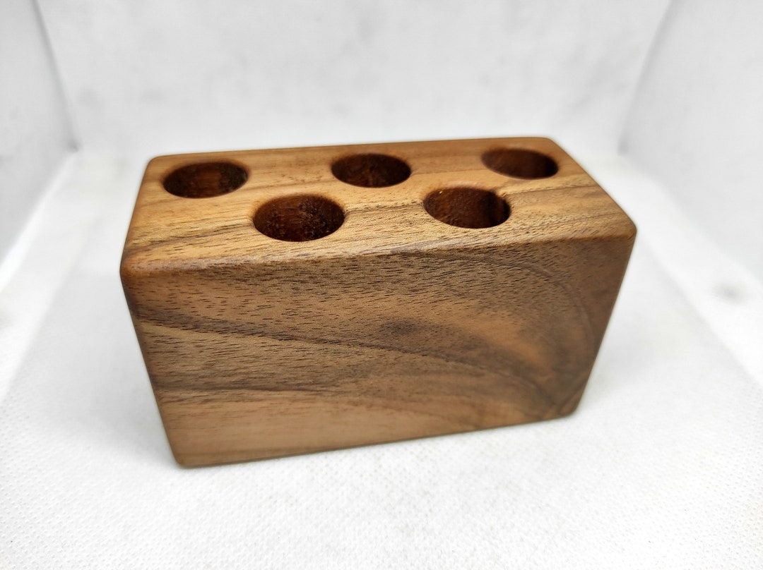 Wooden Pen Holder 5/8 English Walnut Wood Desktop Stand Pencil Office ...