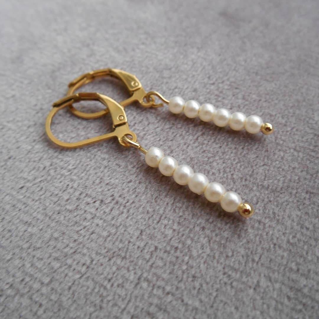 Earrings Pearl Rods White/gold Stainless Steel - Etsy