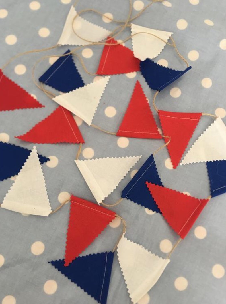 Teeny Tiny Mini Red White and Blue Cotton Fabric Bunting - Etsy