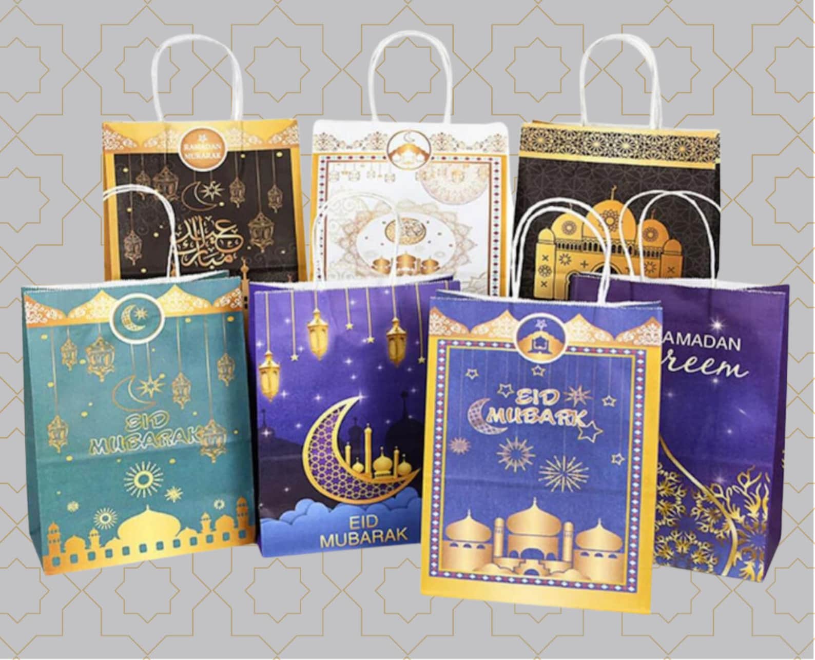 7 Eid Mubarak / Ramadan Kareem Gift Bags Made With Kraft Paper - Muslim ...
