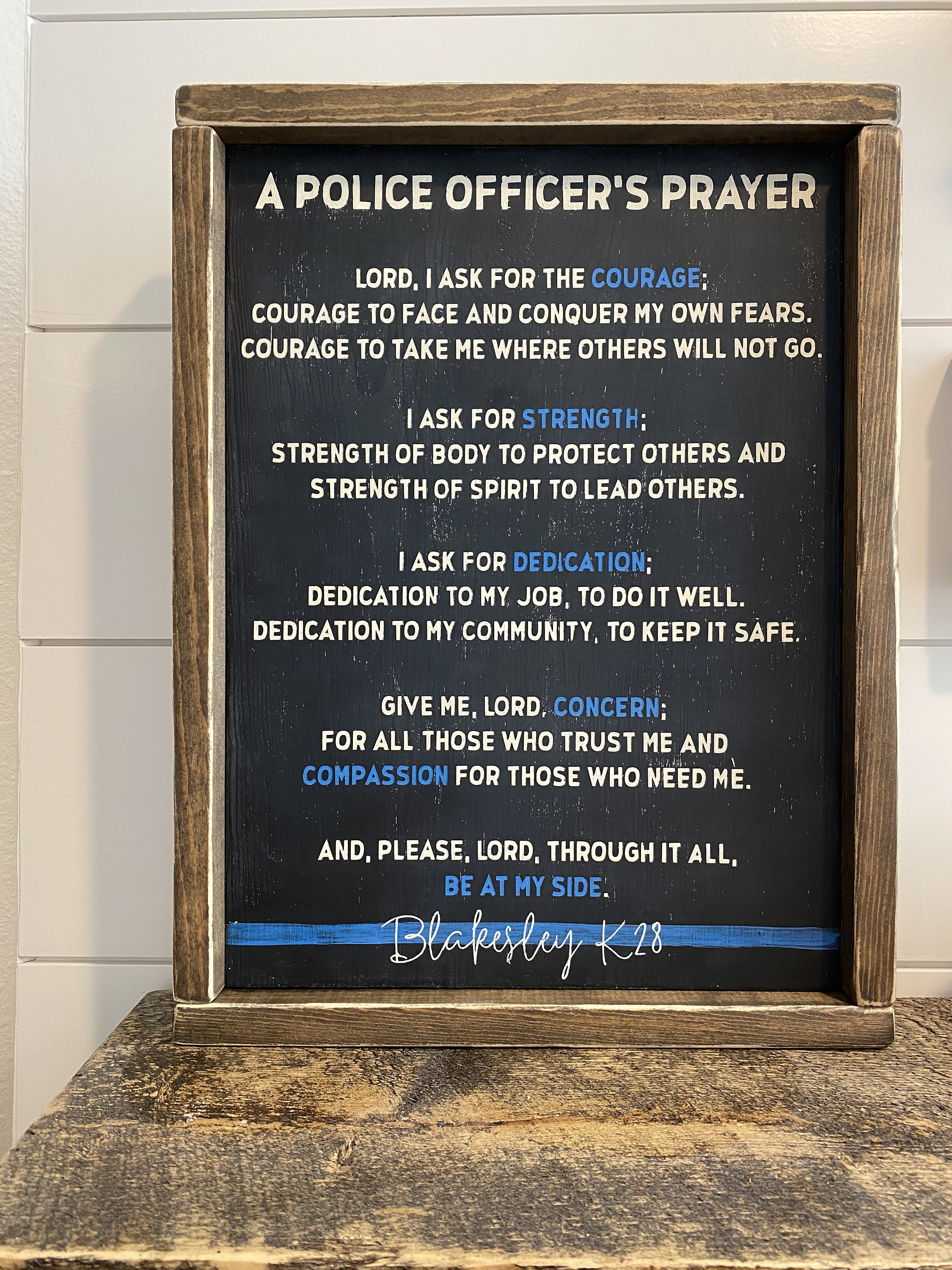 Personalized Police Officer Prayer Sign, Thin Blue Line Decor - Etsy