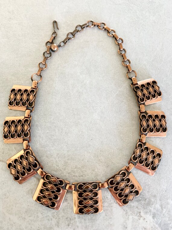 Vintage Geometric Copper Necklace and Matching Bracel… - Gem