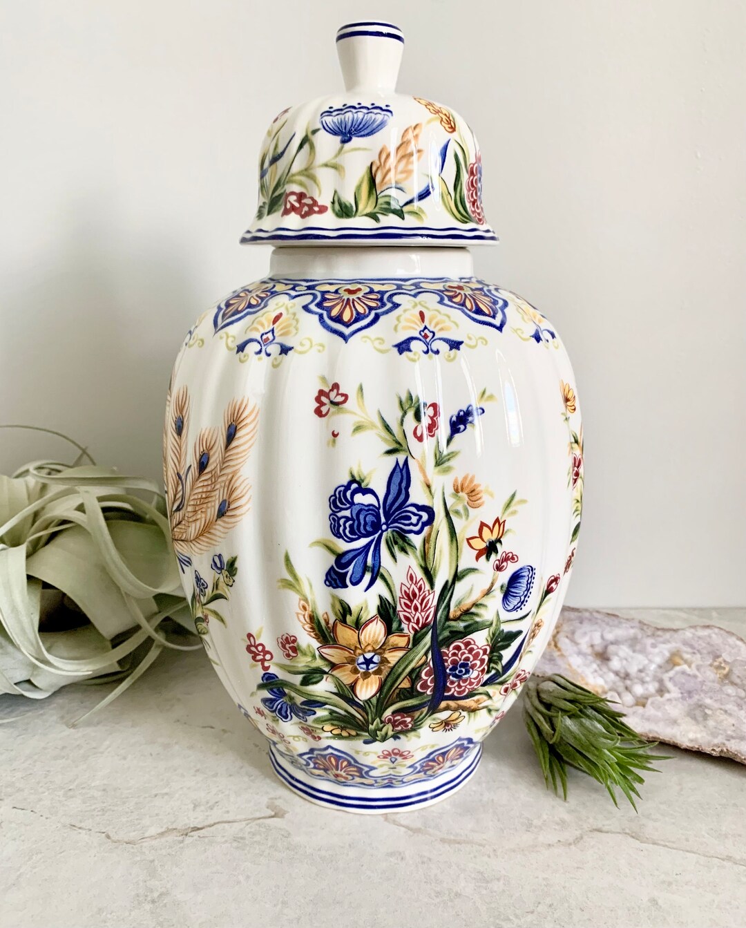 Vintage Ardalt Vardin Pavone Peacock Vase, Ginger Jar, Made in Italy - Etsy