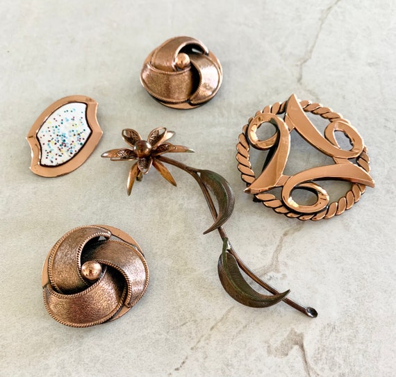 5 Vintage Copper Brooches 1950’s and 60’s, Mid Centur… - Gem
