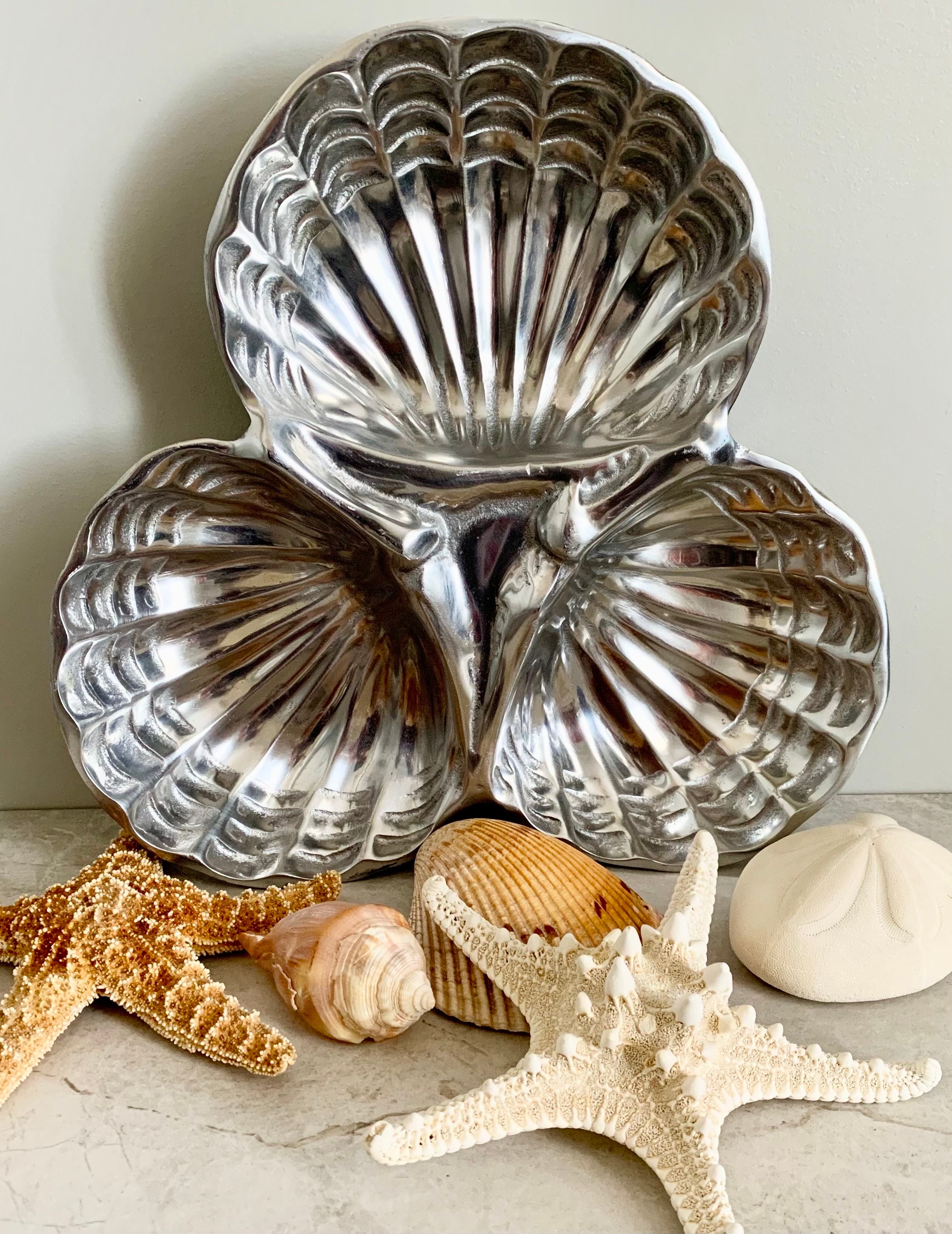 Vintage Cast Aluminum Triple Clam Shell Serving Tray: Coastal Decor - Etsy
