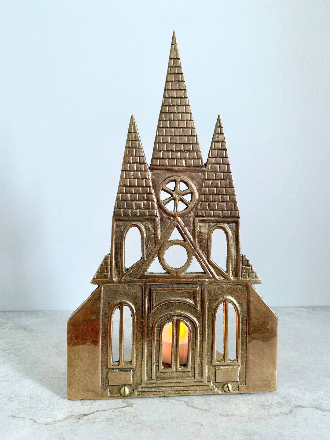 Vintage Brass Church, Brass Cathedral Candleholder, Tea Light Votive ...