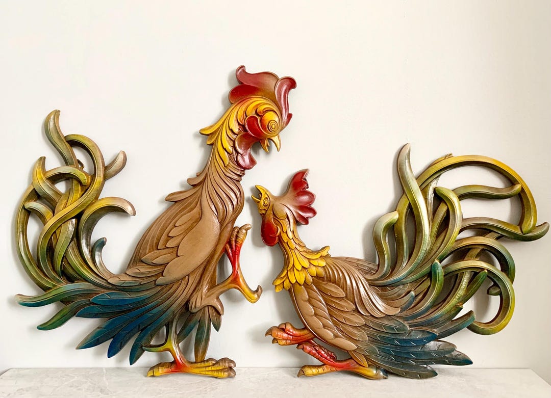 1965 Syroco Roosters, Mid Century Retro Kitchen Wall Decor, Made in the ...