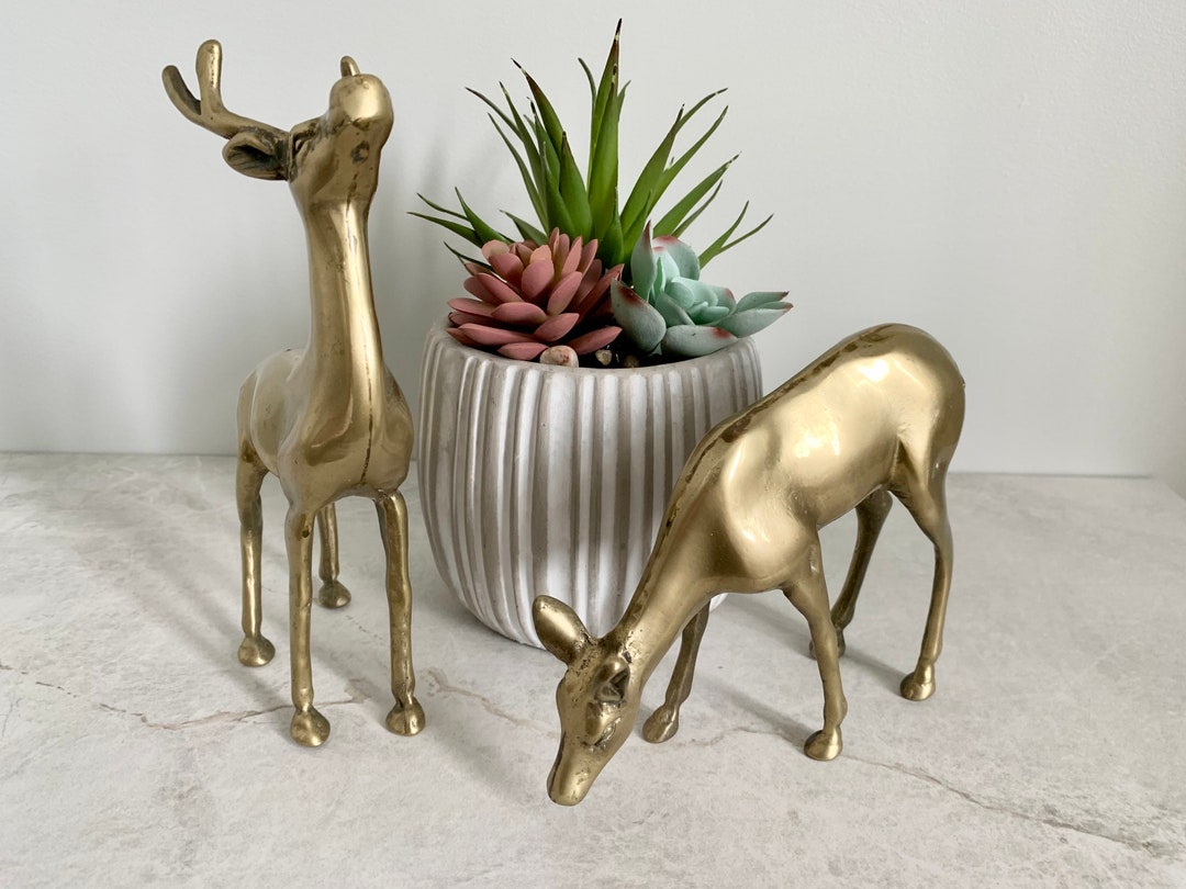 Vintage Brass Deer, Fawn Reindeer Doe Statues, Buck, Christmas Decor ...