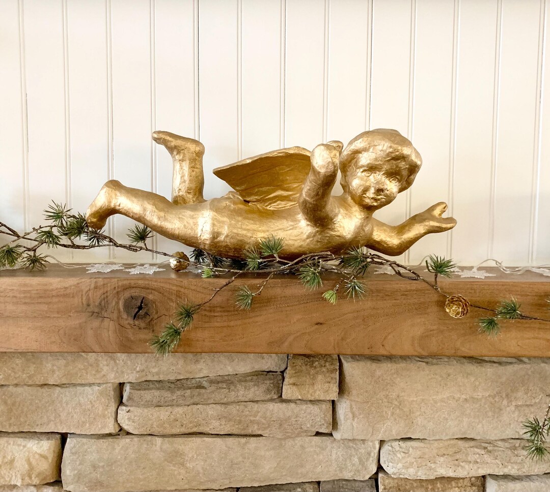 Paper Mache Cherub, Angel Prop With Wings, Sculpture, Handmade Angelic ...