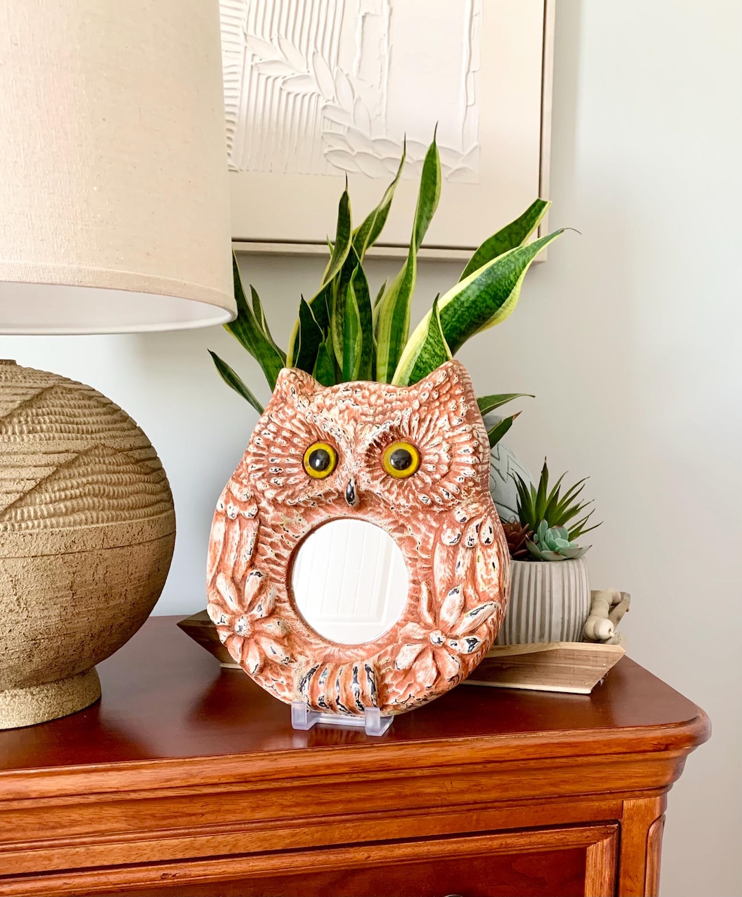 Vintage Chalkware Owl Mirror: Large Ornamental Wall Hanging - Etsy