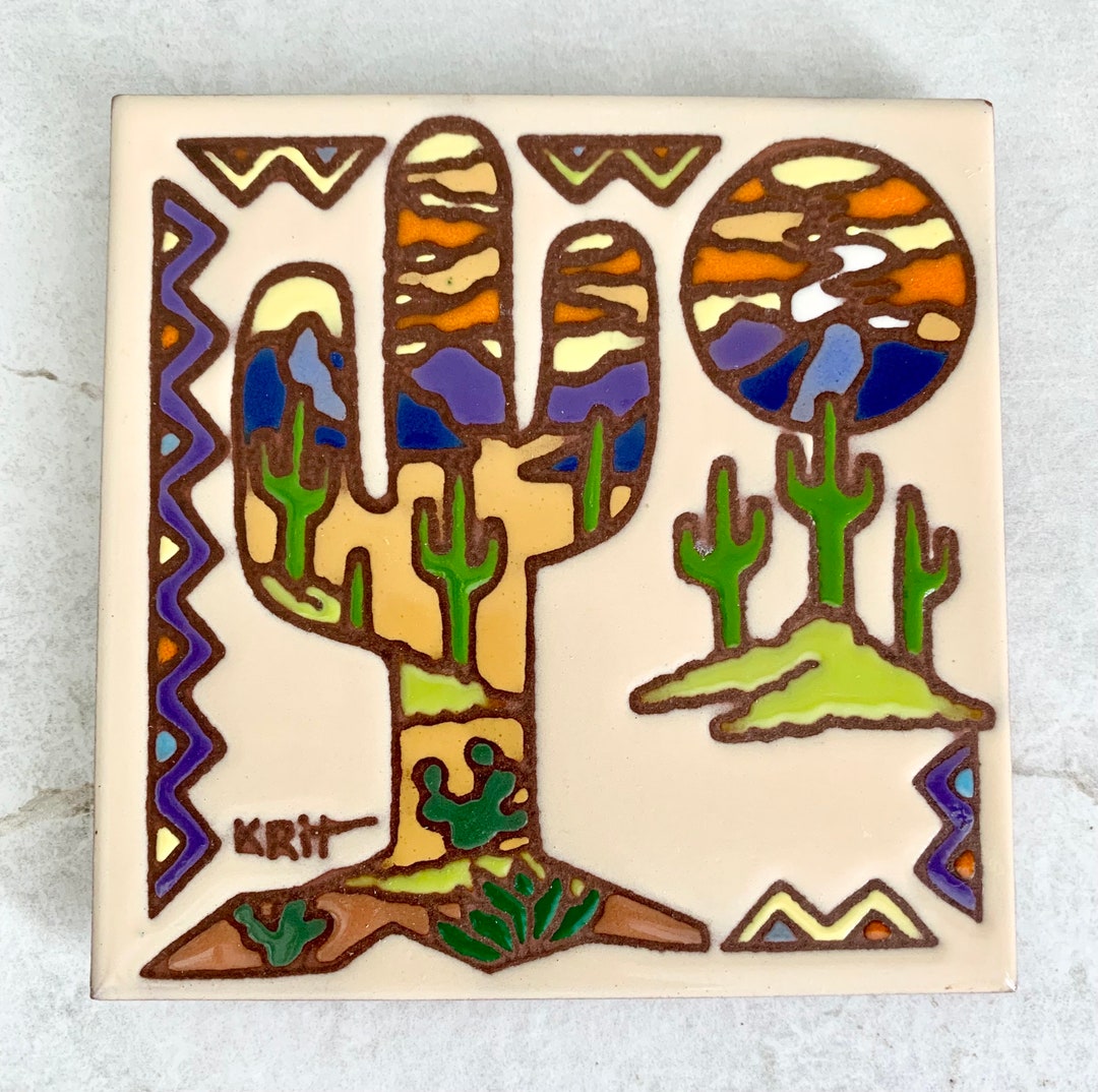 Vintage Desert Cactus Ceramic Tile Trivet - Retro USA Decor - Etsy