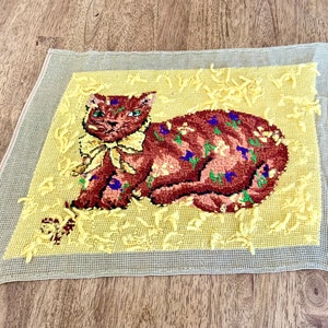 Kitten Needlepoint Unframed, Vintage Eclectic Hand Embroidery, One of a ...