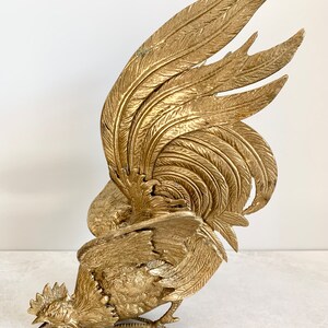 Two Vintage Brass Fighting Roosters, Brass Cockerels, Mid Century ...