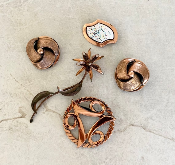 5 Vintage Copper Brooches 1950’s and 60’s, Mid Centur… - Gem