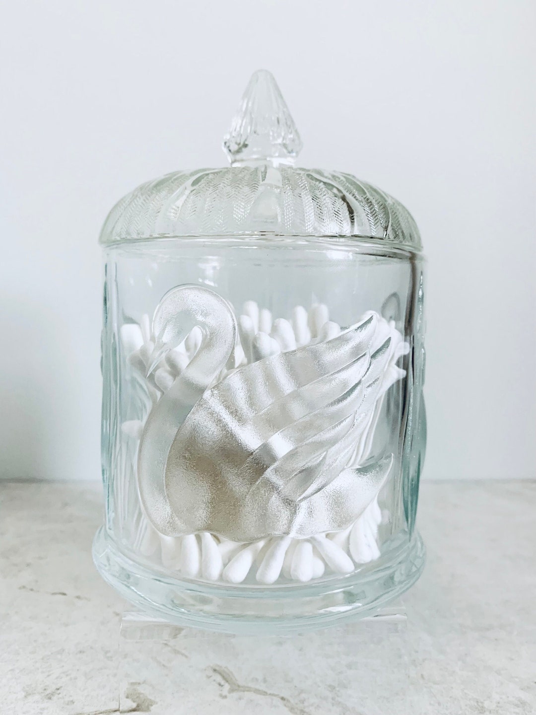 Vintage Gloria Vanderbilt Glass Swan Jar: Embossed Vanity Decor - Etsy