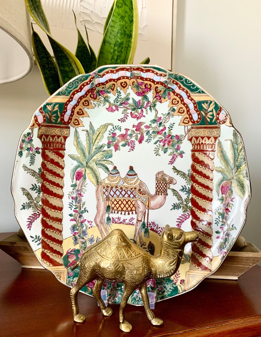 Vintage Ornate Camel Plate, Hand Painted Asian Camel Platter or Wall ...