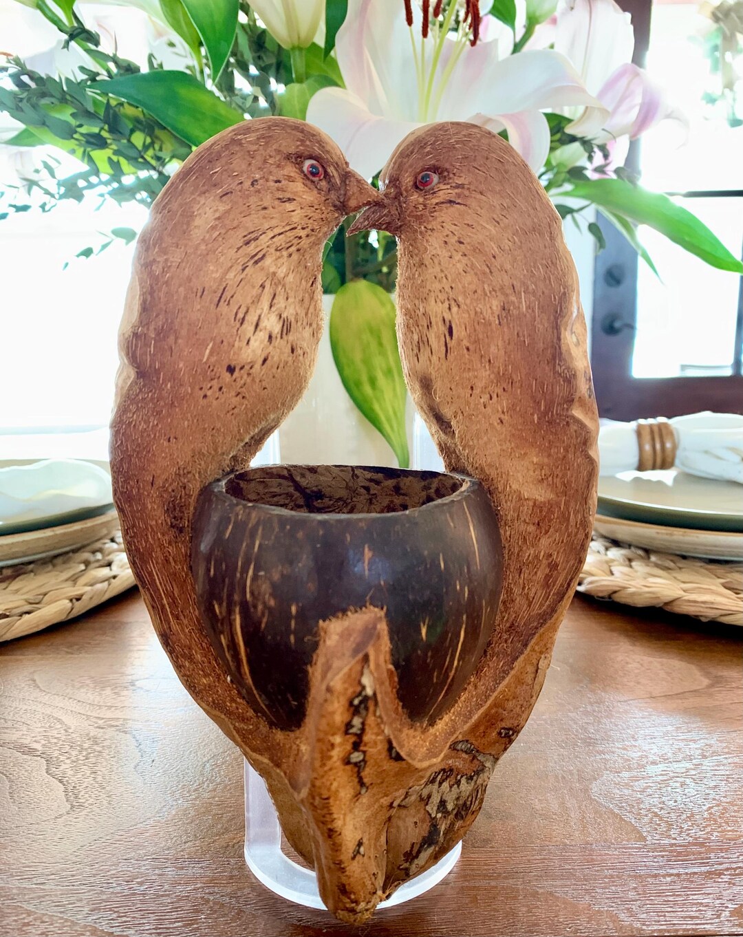 Vintage Carved Coconut Shell Bird Sculpture: Folk Art Planter Vase - Etsy