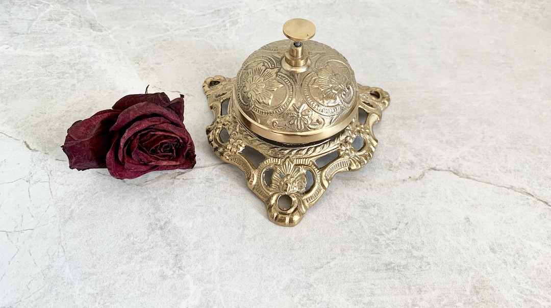 Fancy Vintage Embossed Brass Desk Bell, Reception Hotel Bell, Ornate ...