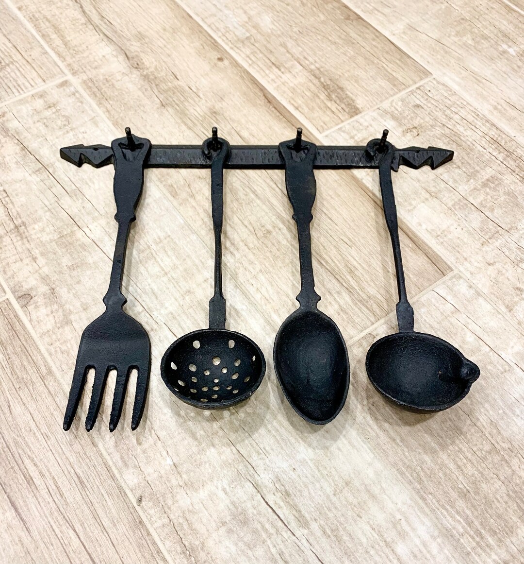 Vintage Cast Iron Hanging Kitchen Utensils, Decorative Primitive ...