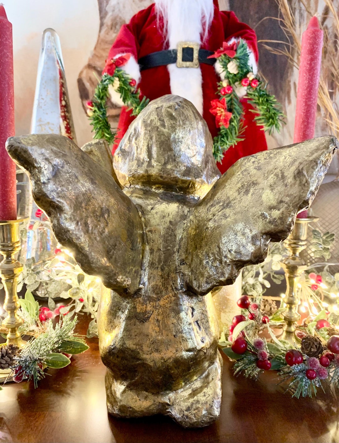 Vintage Paper Mache Cherub, Angel Prop With Wings and Musical ...