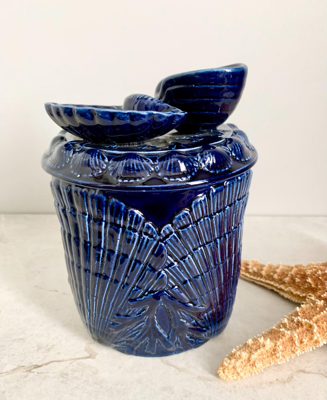 Blue Seashell Vase, Ceramic Shell Planter, Nautical Beach, Coastal ...